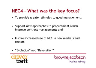 NEC4 overview: key changes and impacts - Birmingham, September 2017 | PDF
