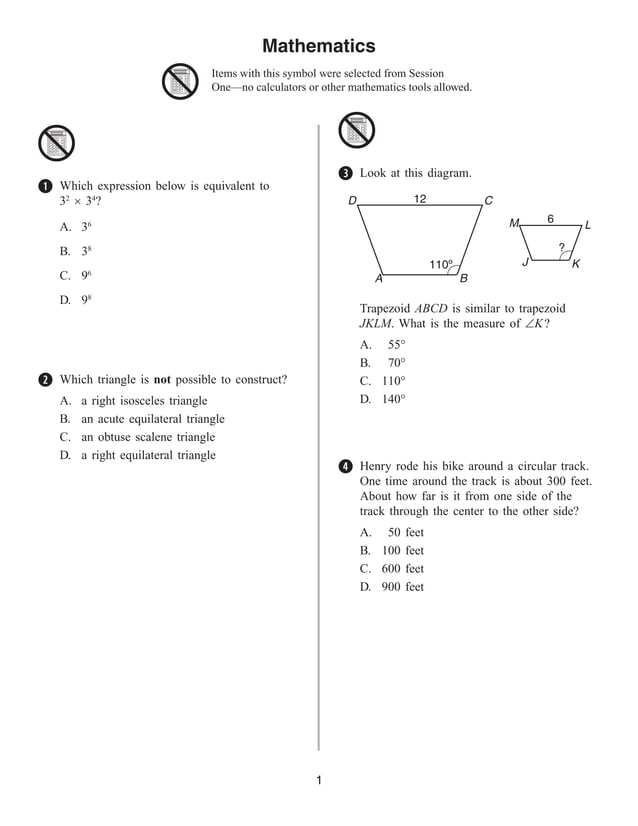 NECAP 2010 - Released - 7th Grade Math | PDF