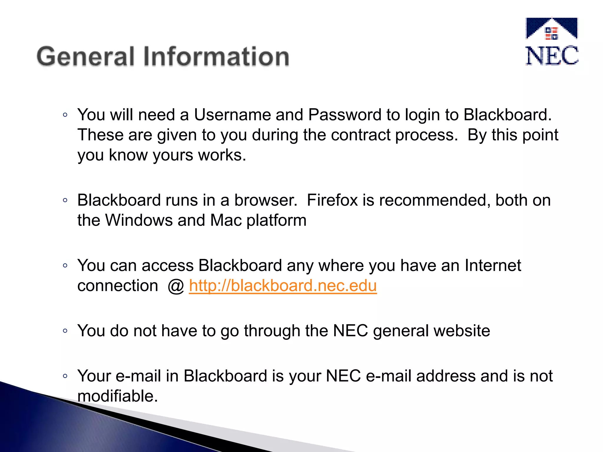 NEC Blackboard Welcome | PPTX