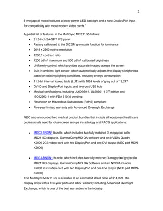 Nec display solutions adds 21 inch, led-backlit 5 megapixel grayscale ...