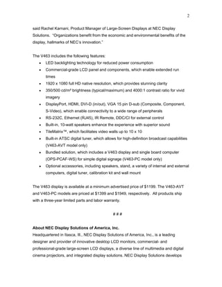 Nec display solutions adds latest led backlit, commercial-grade lcd to ...