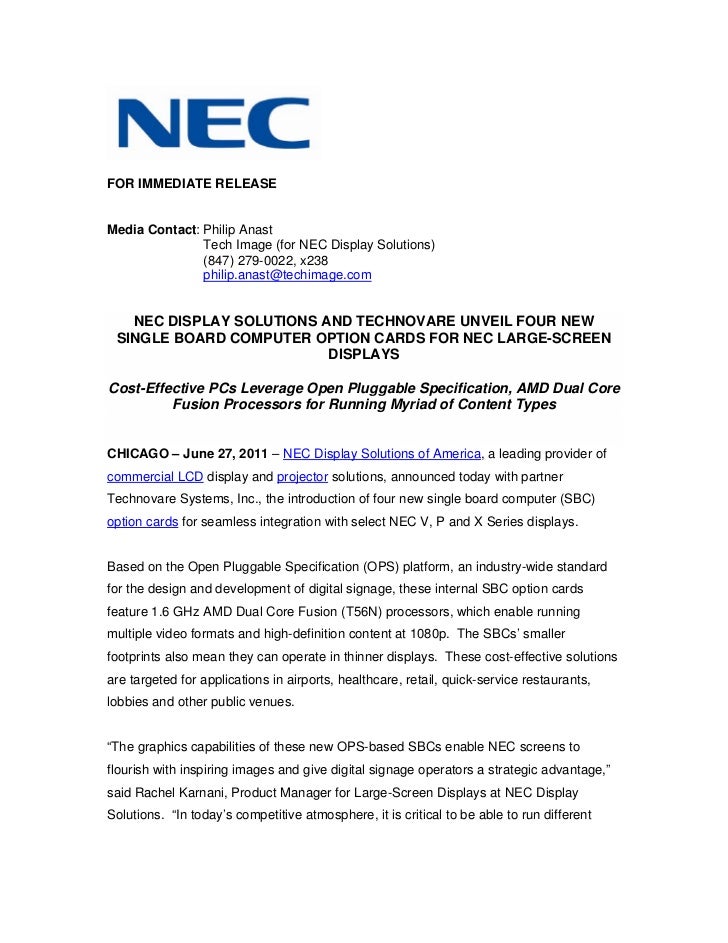 Nec display solutions and technovare unveil four new single board ...