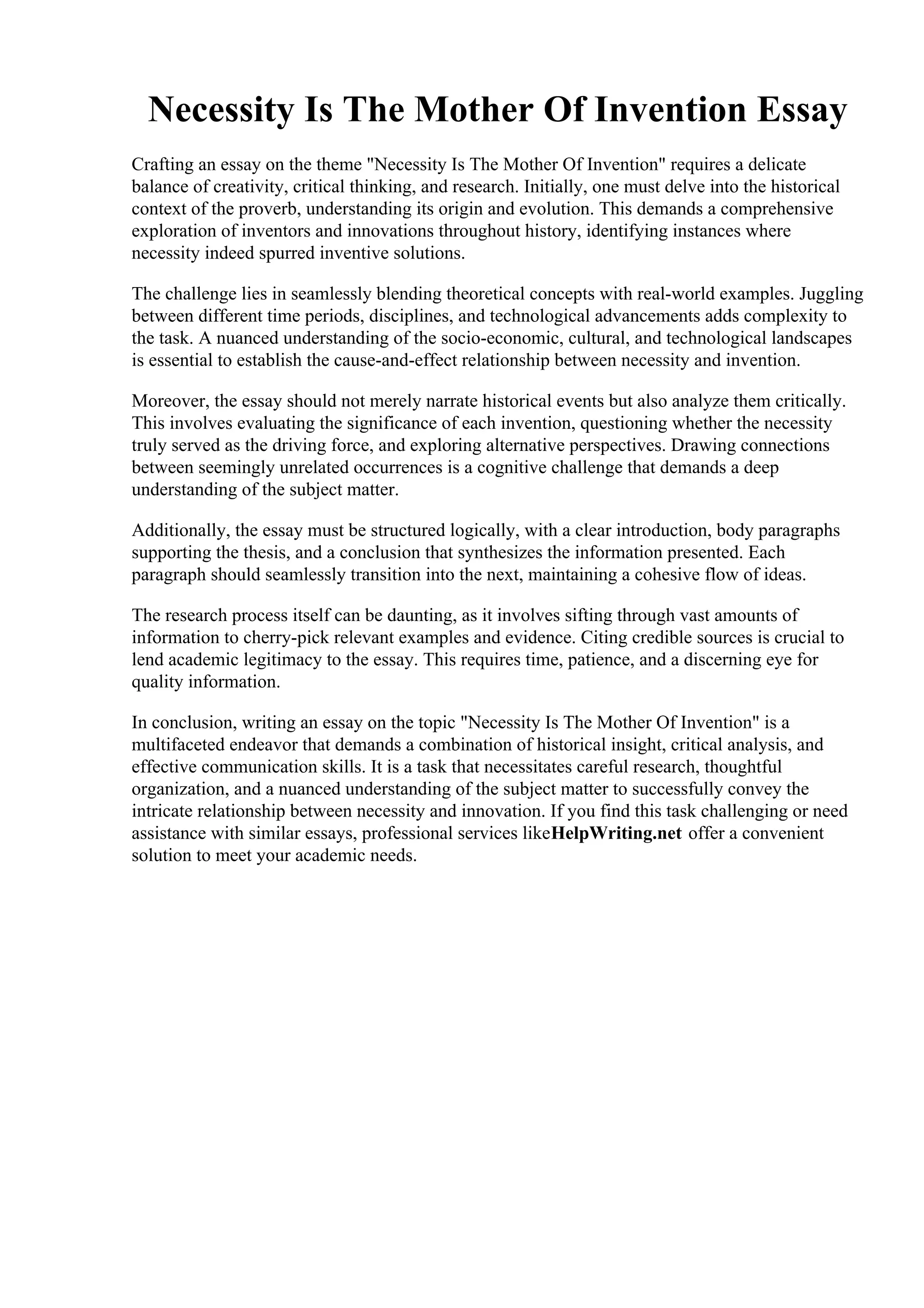 Necessity Is The Mother Of Invention Essay | PDF