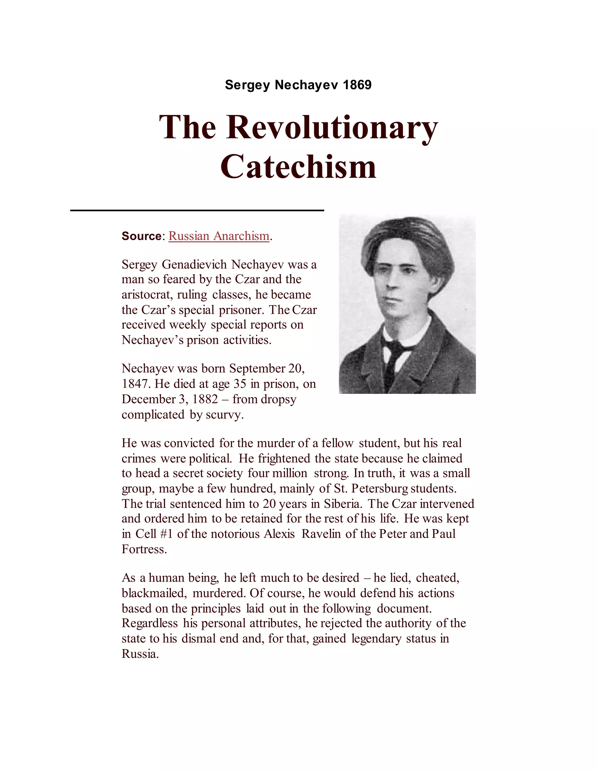 Nechayev revolutionary catechism | DOC