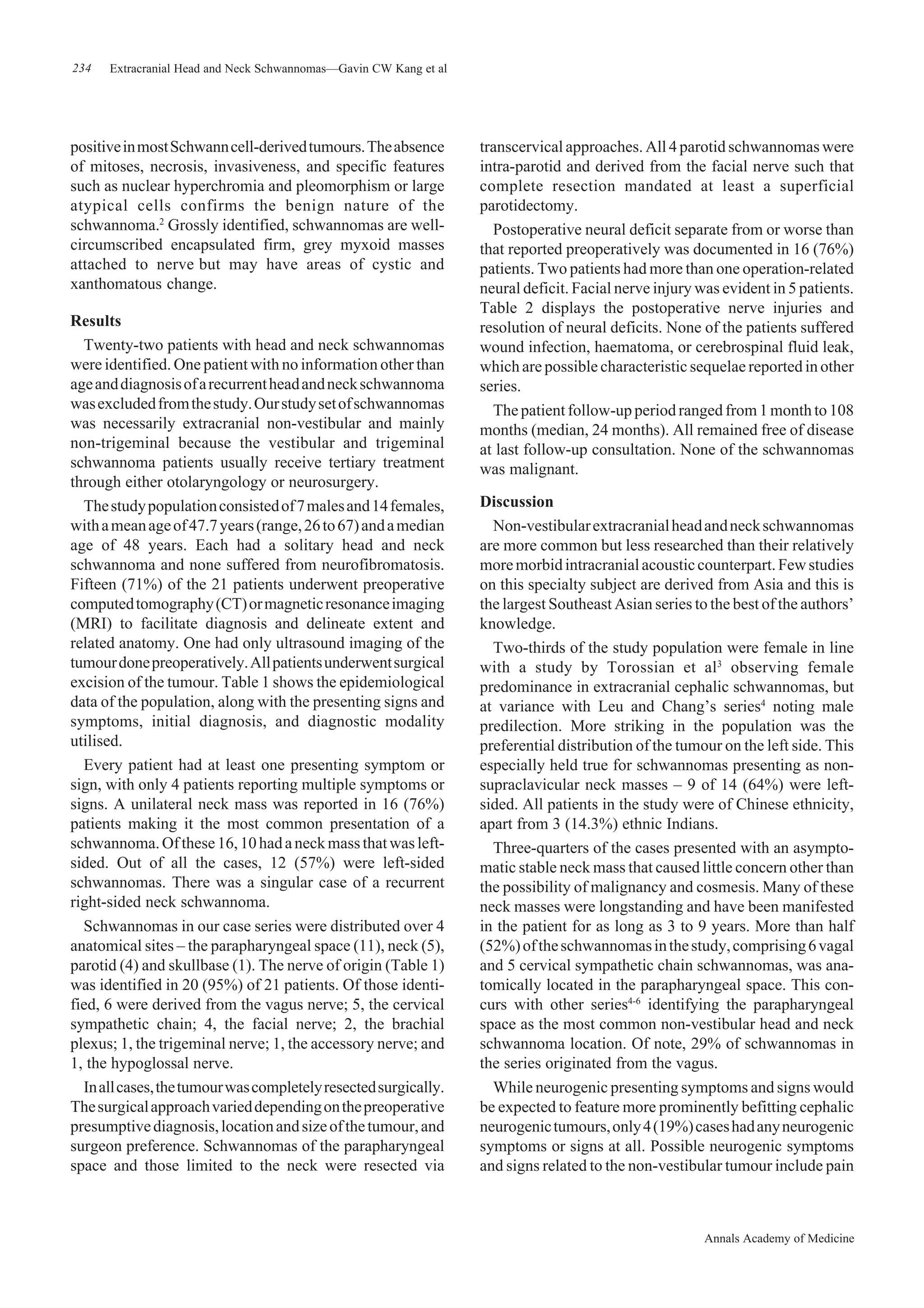 Neck schwannomas a ten year experience | PDF