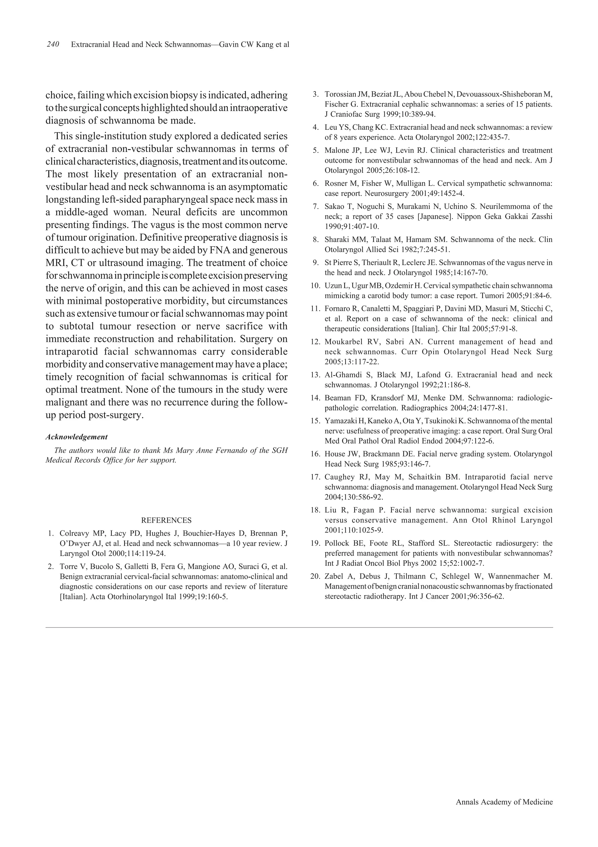 Neck schwannomas a ten year experience | PDF