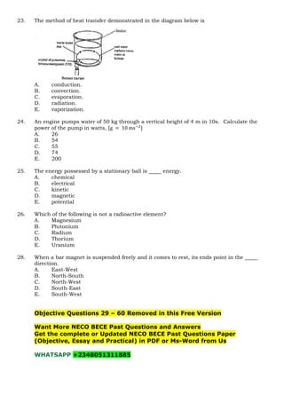 NECO BECE Basic Science Past Questions and Answer for JSS3 | PDF