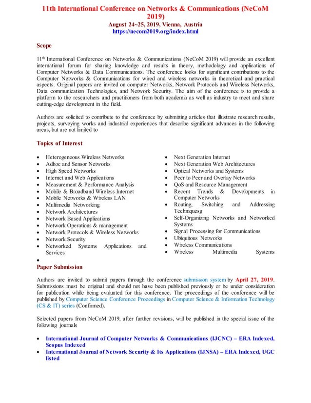 11th International Conference on Networks & Communications (NeCoM 2019 ...