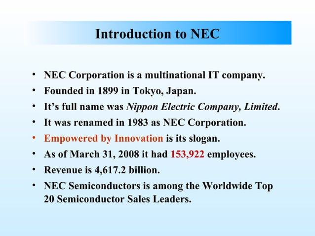 NEC Corp | PPT | Business | Business and Finance