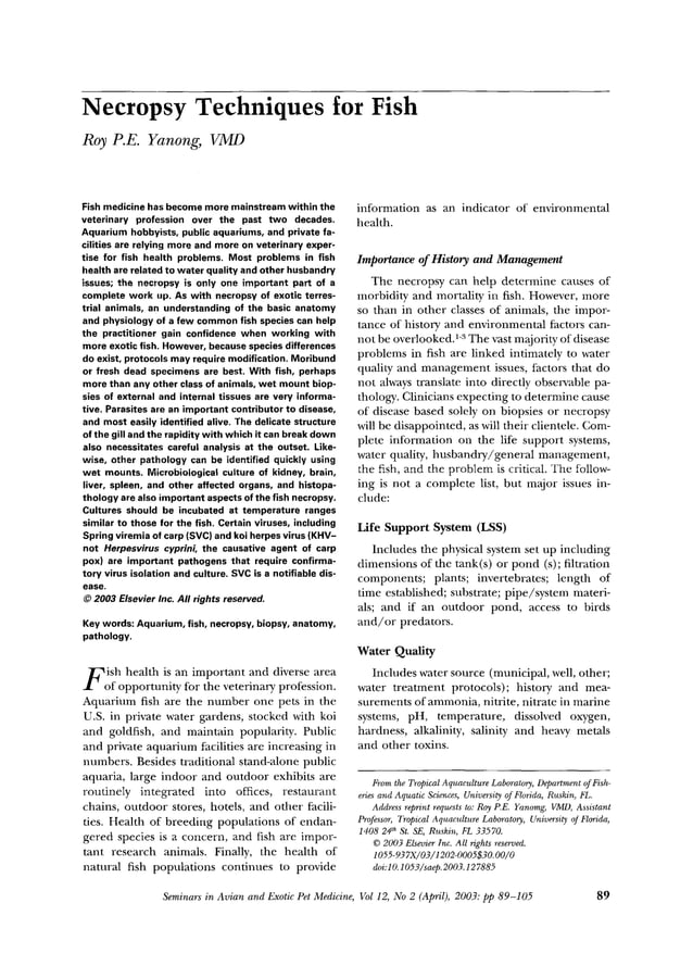 Necropsy techniques for fish roy p.e. yanong | PDF