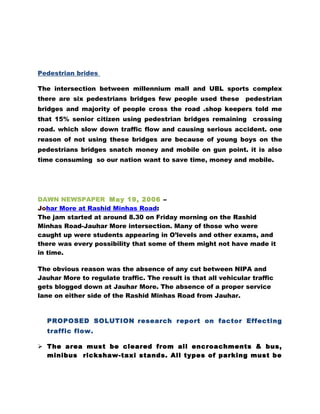 RESEARCH PROJECT ON TRAFFIC FLOW PROBLEMS & SOLUTION RASHID MINHAS ROAD ...