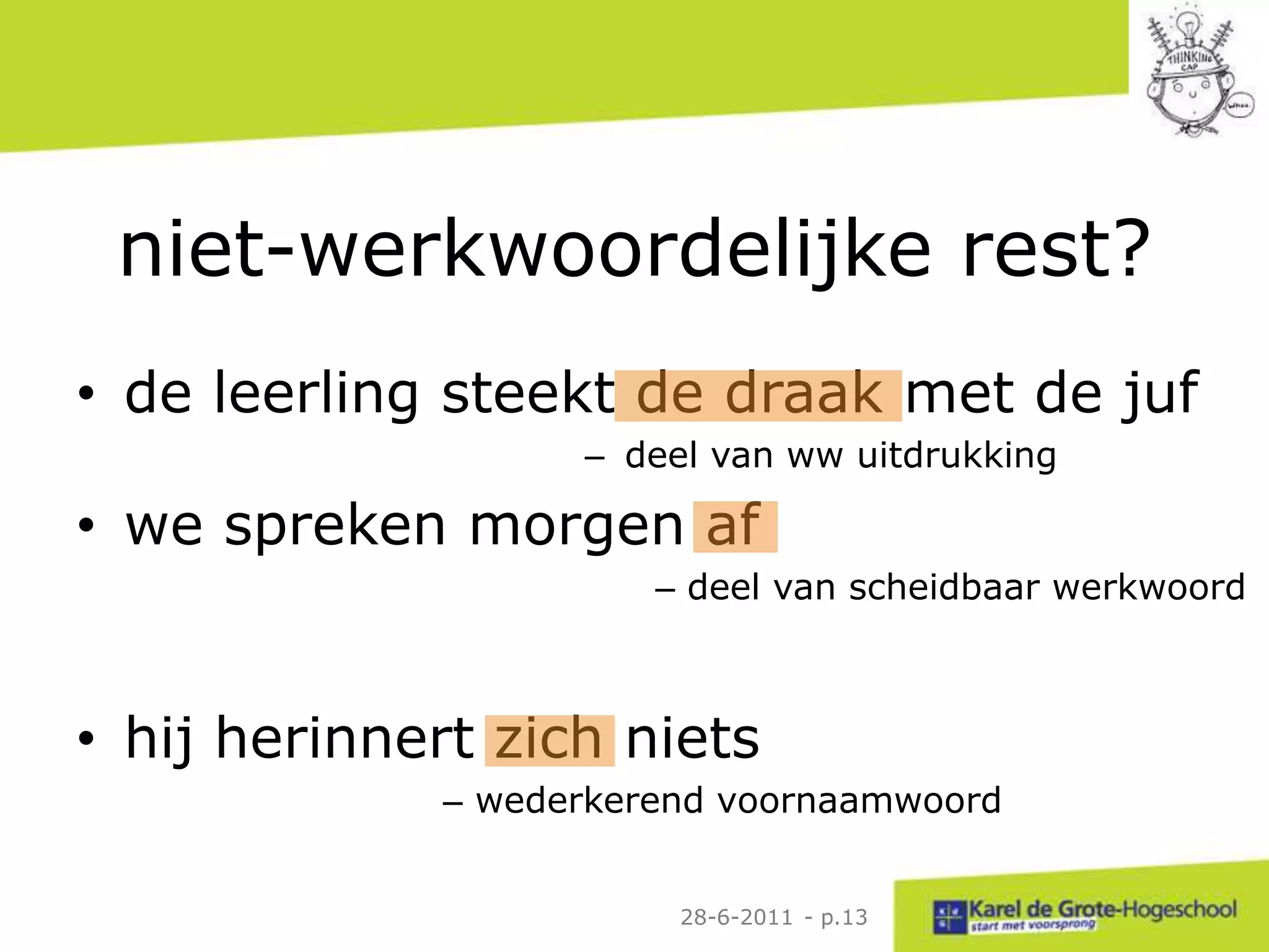 Nederlands taalbeschouwing nadenken over zinnen opfrissing | PPTX