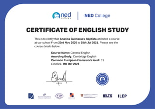 Certificate of English Study | PPT