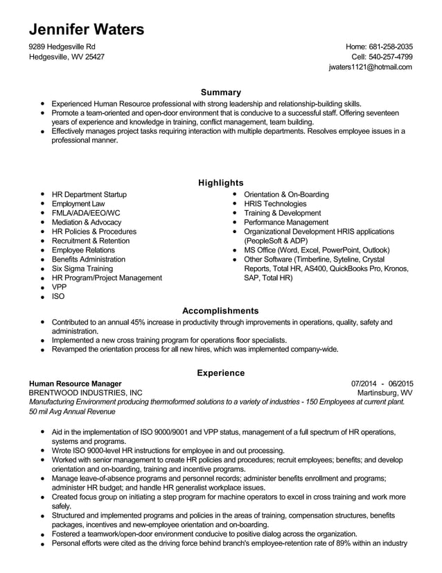 Professional Resume' | DOC | Human Resources | Business