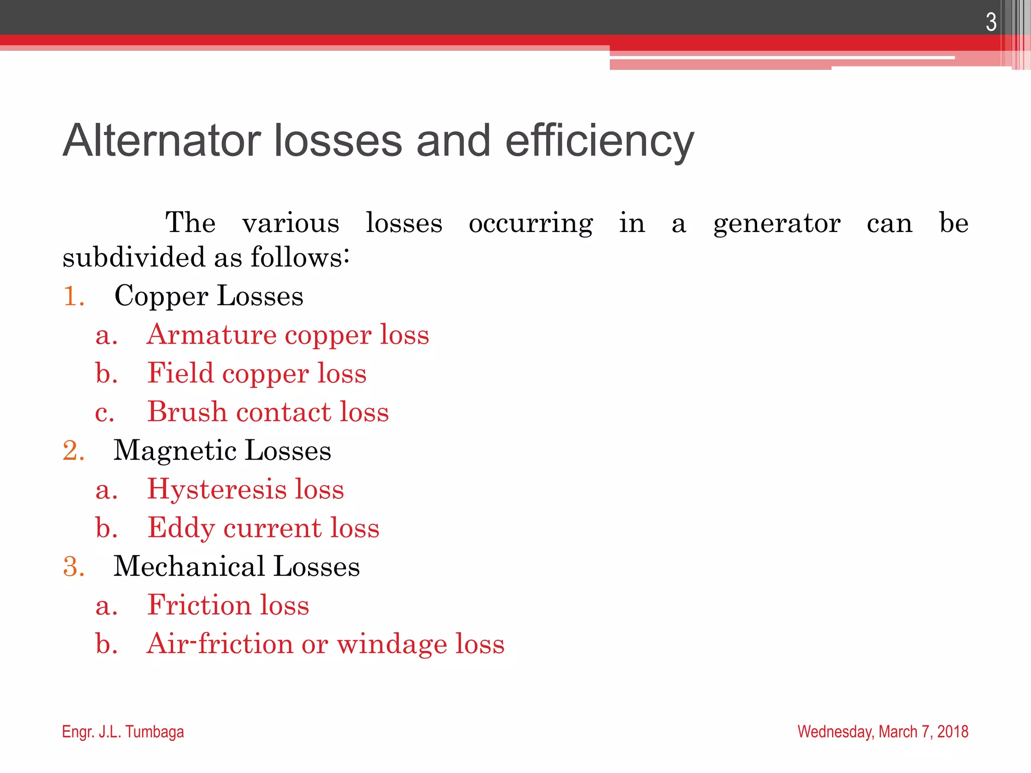 Alternator losses and efficiency | PPTX