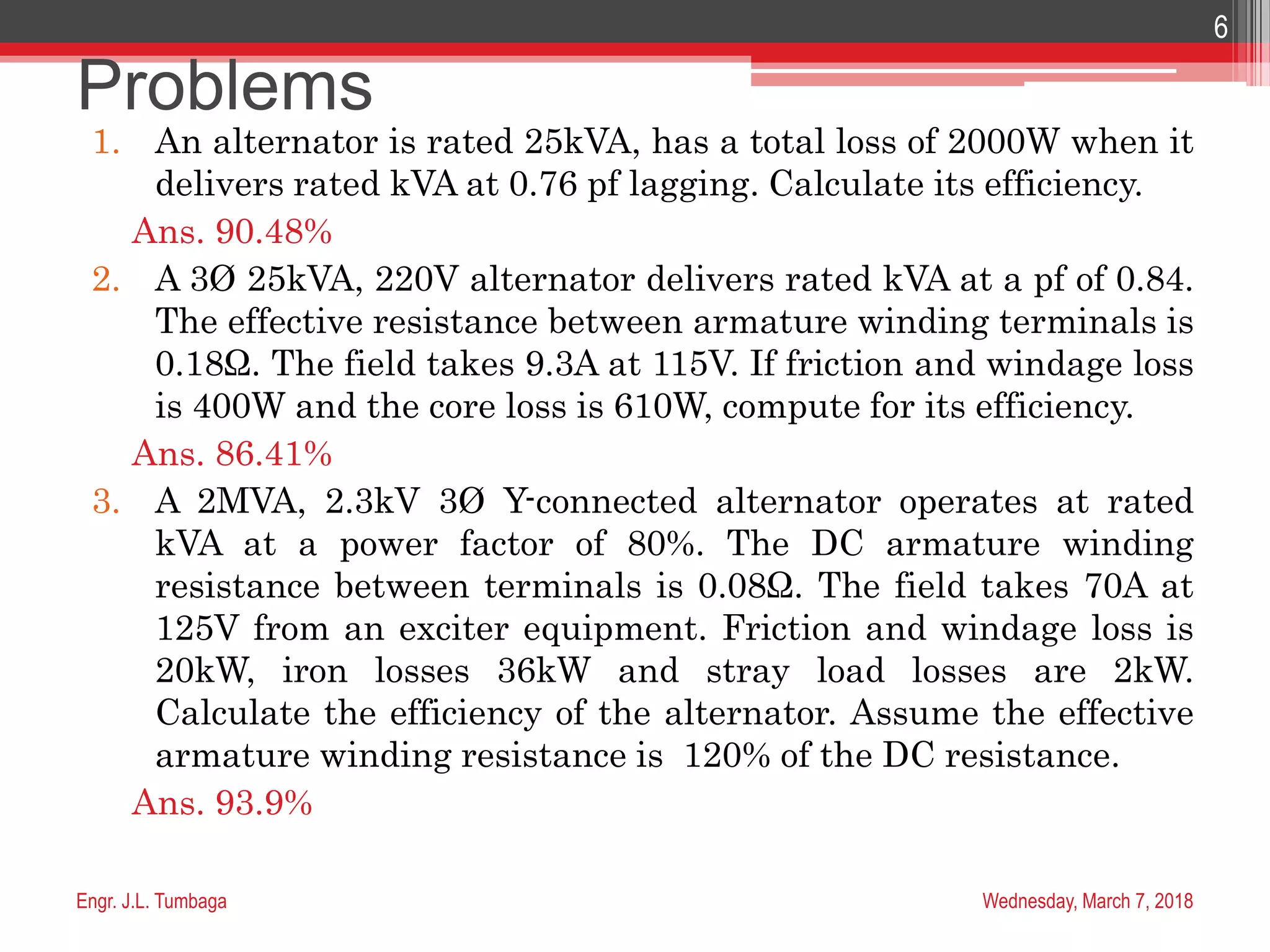 Alternator losses and efficiency | PPTX