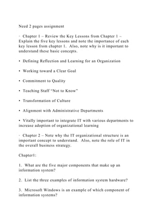 Need 2 pages assignment· Chapter 1 – Review the Key Lessons fro.docx