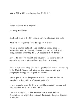need a 500 to 600 word essay due 3122019Source Integrati | PDF