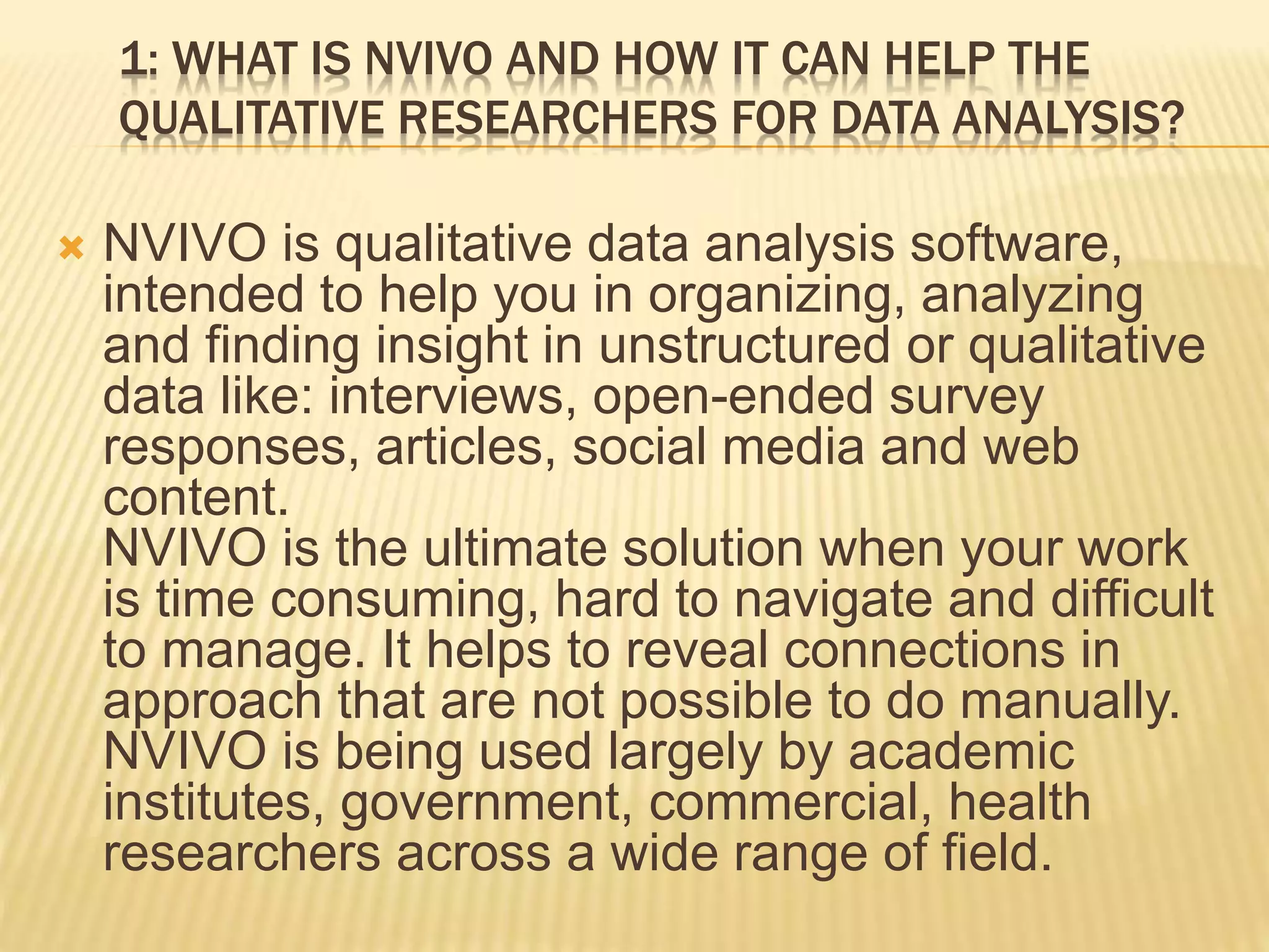 NVIVO, nodes, cases, auto-coding techniques, and the functions of text ...