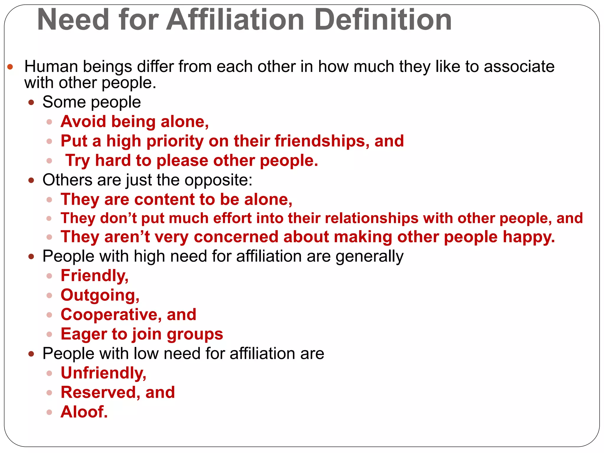 Need for affiliation | PPTX