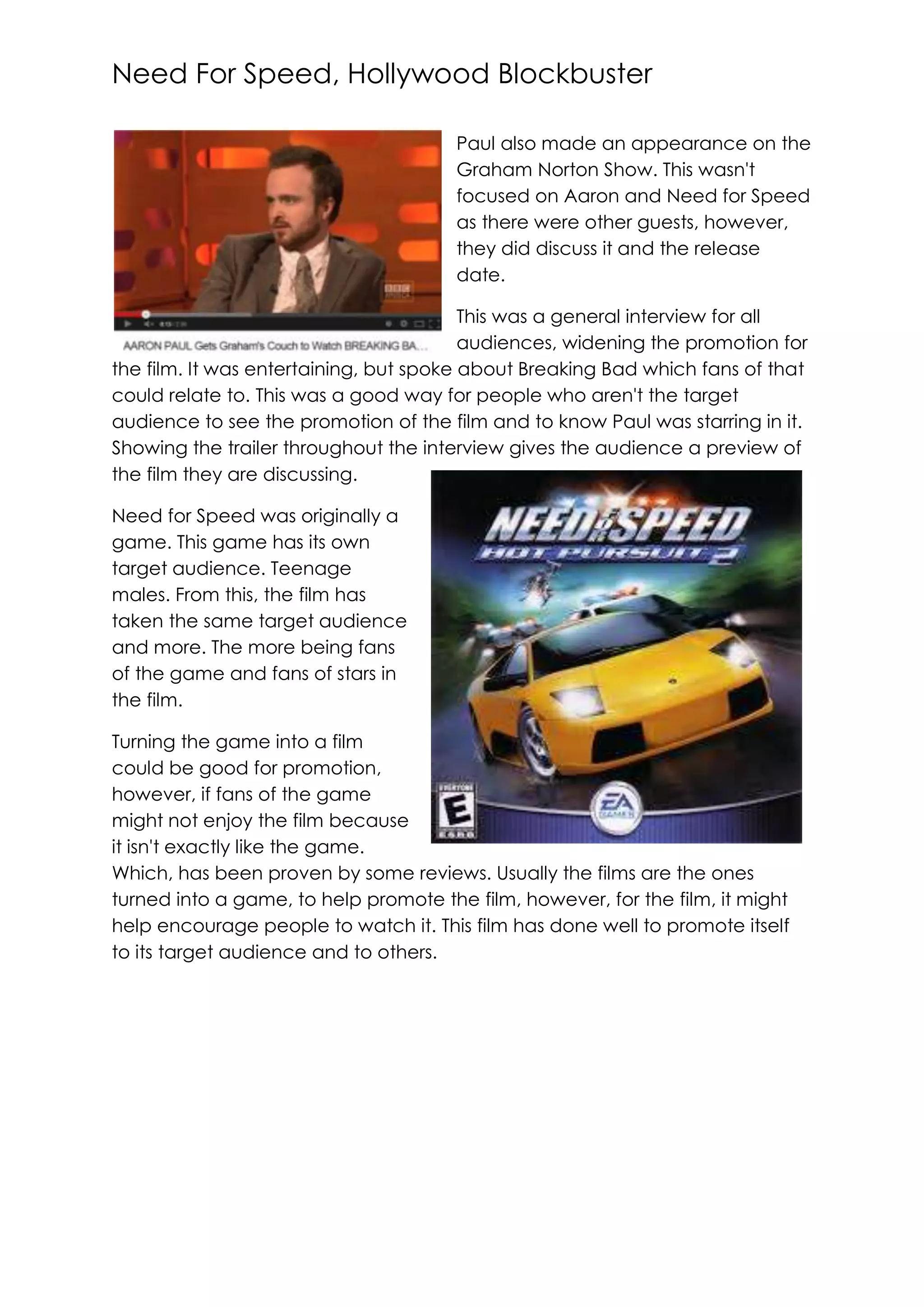 Need for speed essay | DOCX