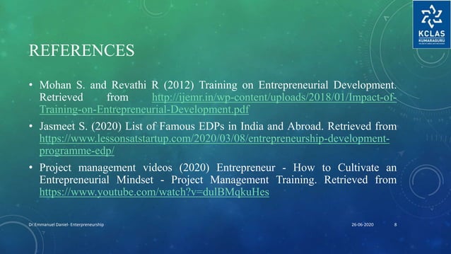 Training & Development for Budding Entrepreneurs | PPT