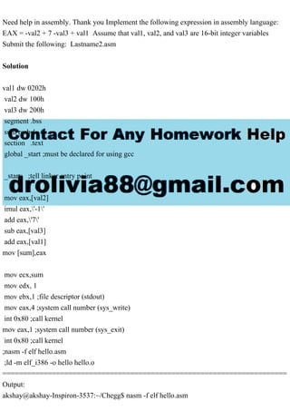 Need help in assembly. Thank you Implement the following expression .pdf