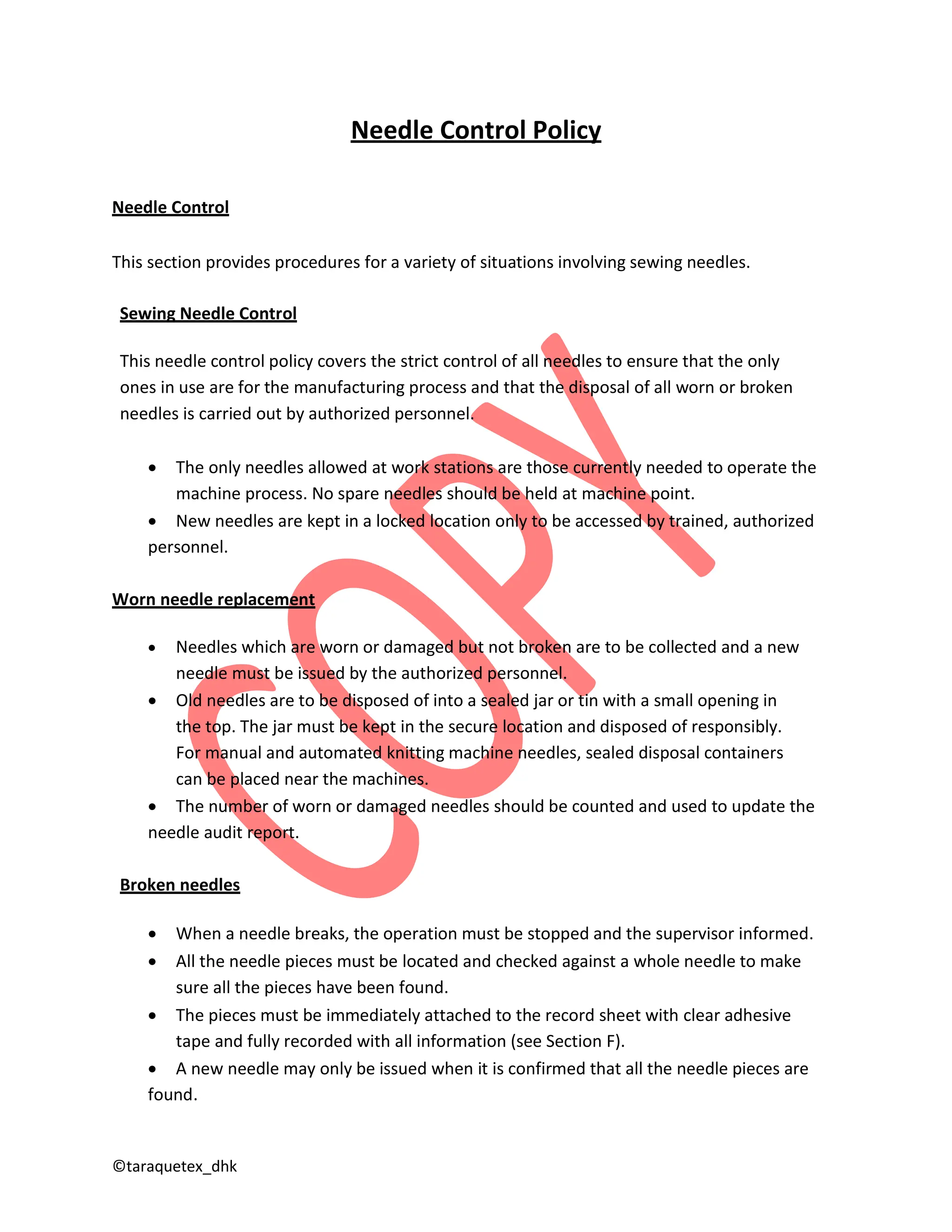 Needle Control Policy in Apparel Industry | PDF