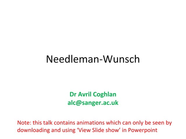 The Needleman Wunsch algorithm | PPT