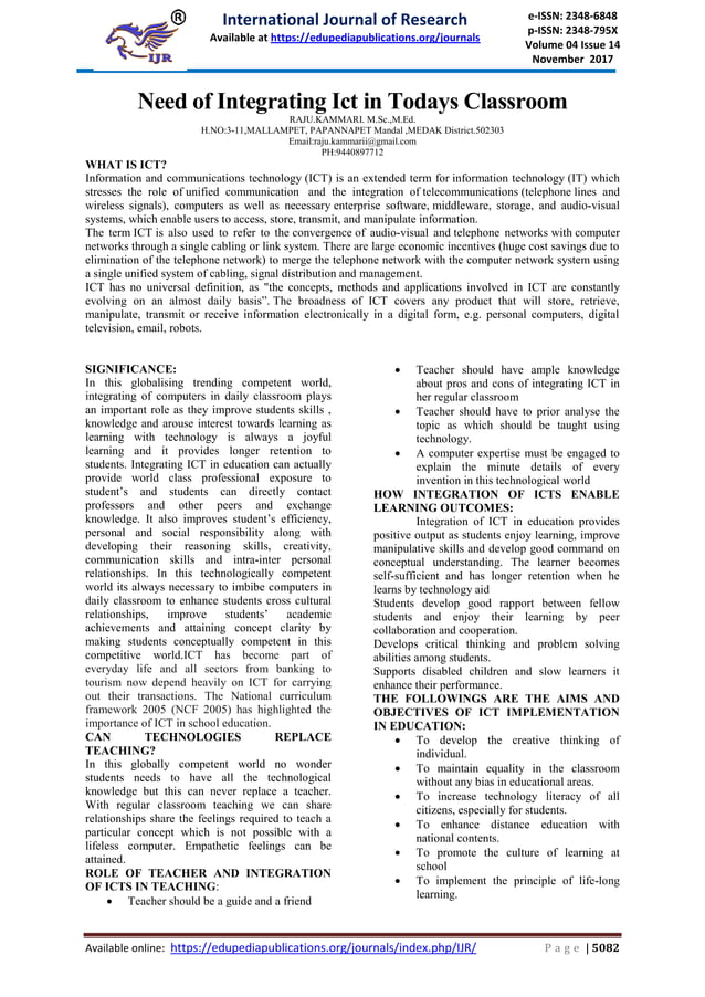Need of integrating ict in todays classroom | PDF