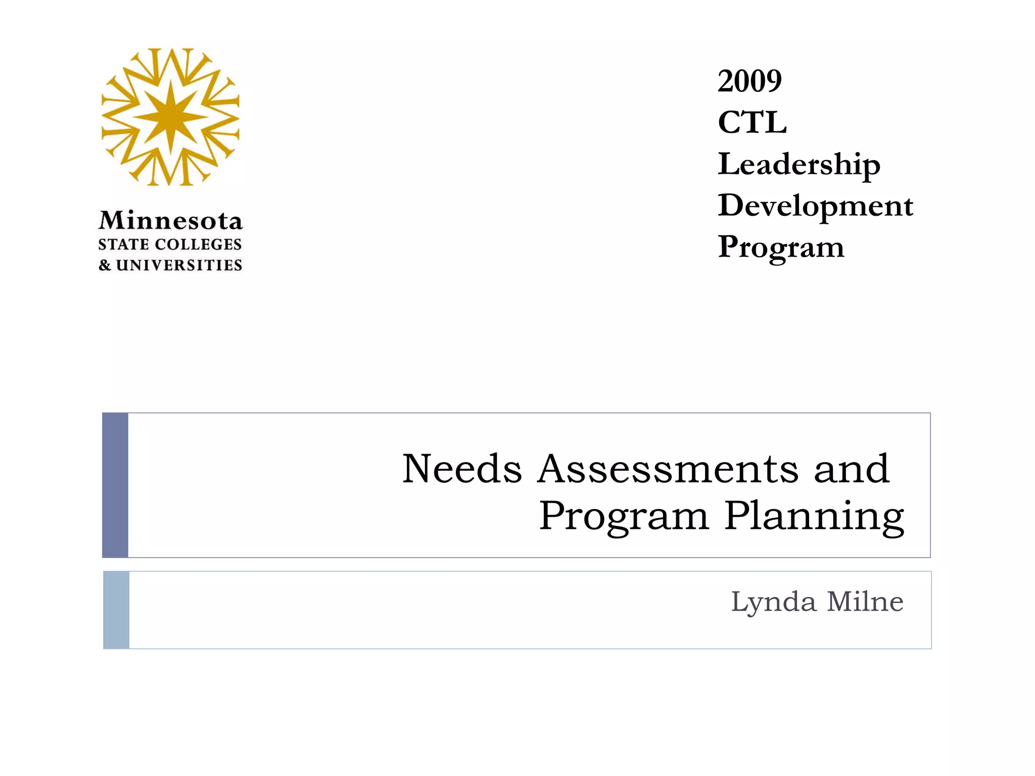 Needs Assessment and Program Planning | PPT