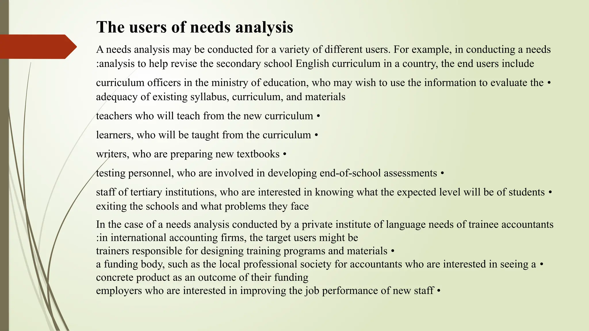 Needs Analysis.pptx of language teaching and learning | PPTX