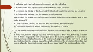 Needs Analysis.pptx of language teaching and learning | PPTX