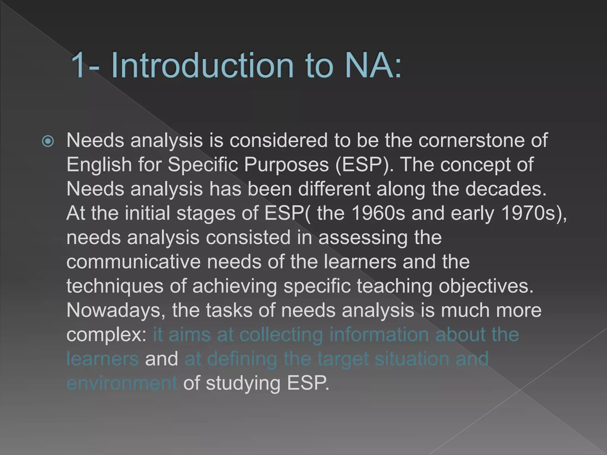 Types of Needs analysis in ESP | PPTX