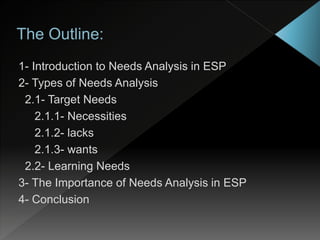 Types of Needs analysis in ESP | PPTX