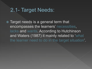 Types of Needs analysis in ESP | PPTX