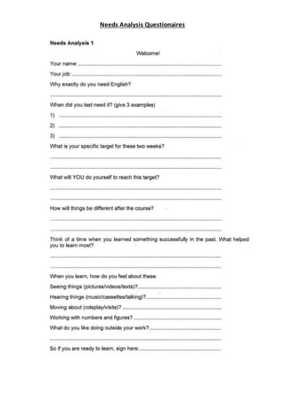 Needs analysis questionaires | DOCX