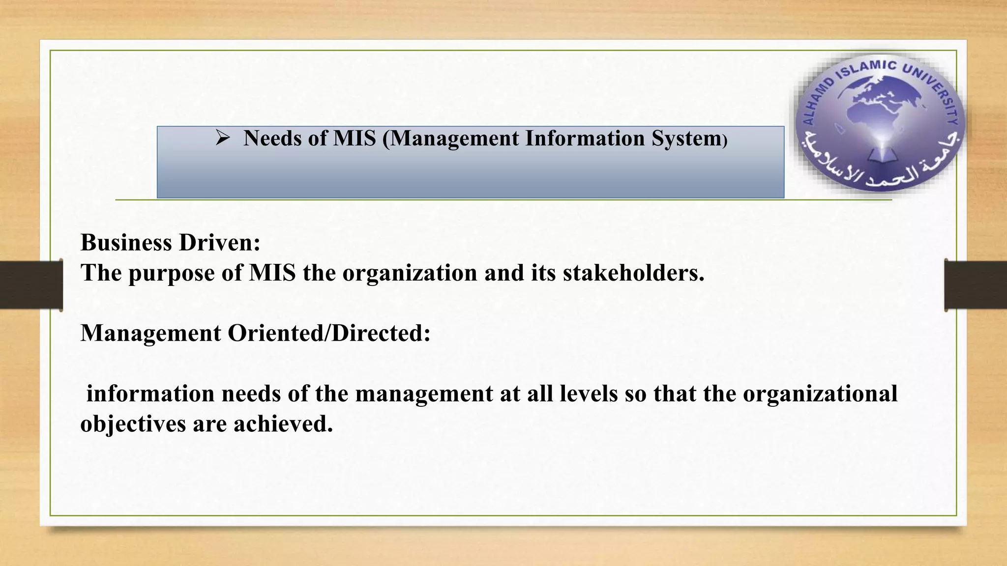 Needs for mis | PPTX