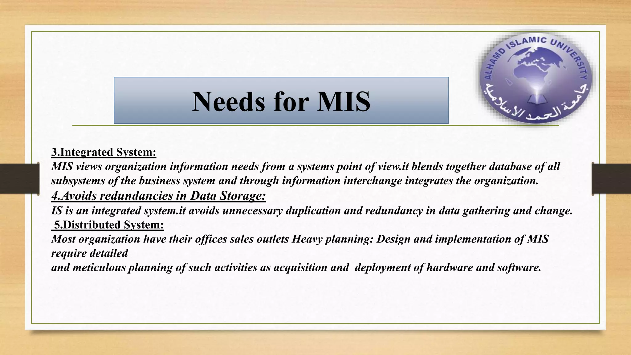 Needs for mis | PPT