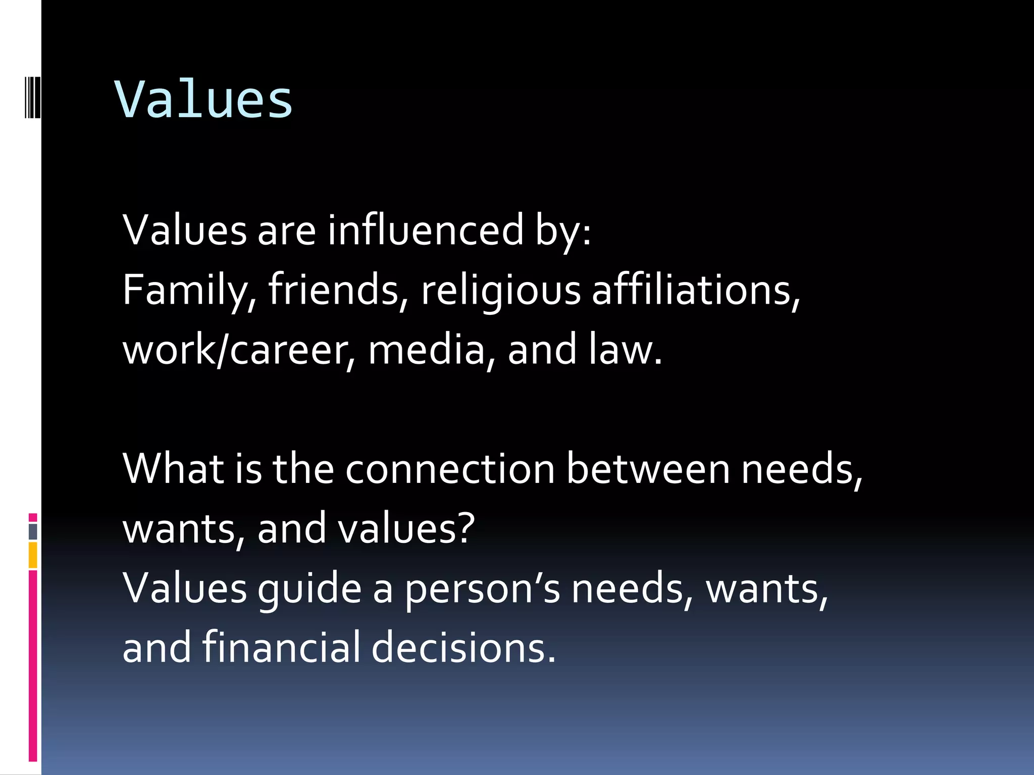 Needs, Wants, & Values - FeFe Revised | PPTX