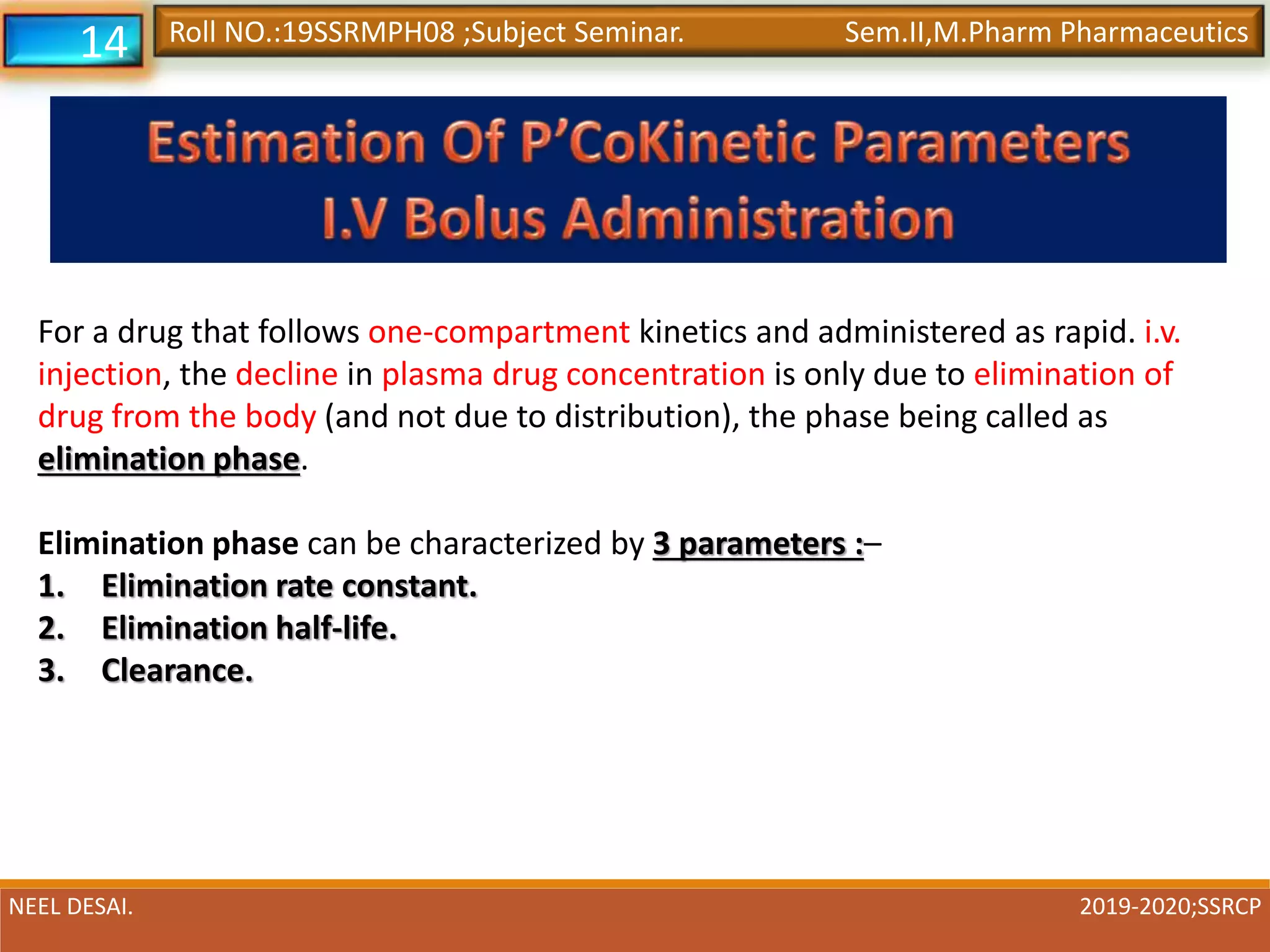 Neel desai (one compartment iv bolus parmacokinetic model) | PPTX