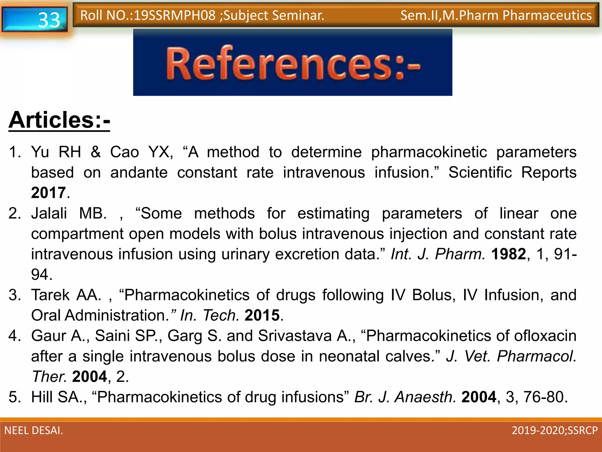 Neel desai (one compartment iv bolus parmacokinetic model) | PPTX