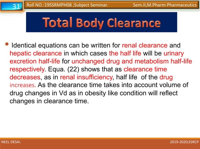 Neel desai (one compartment iv bolus parmacokinetic model) | PPT