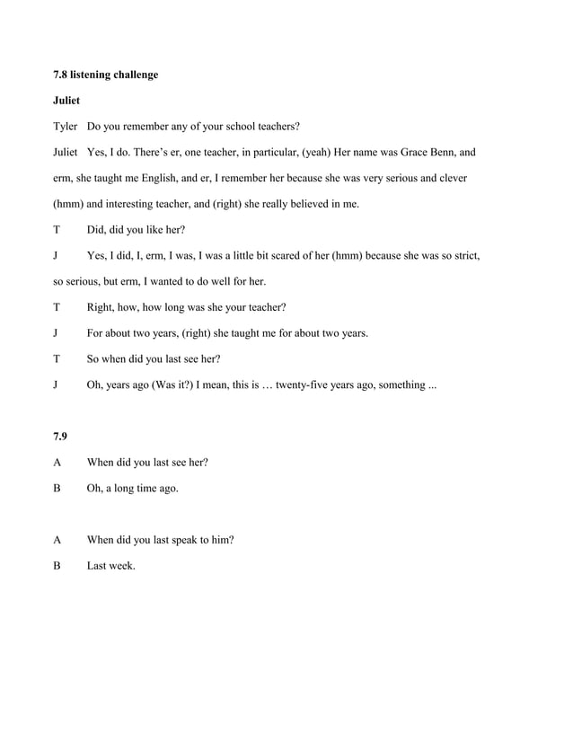 Natural English Elementary Scripts Unit 7 | PDF