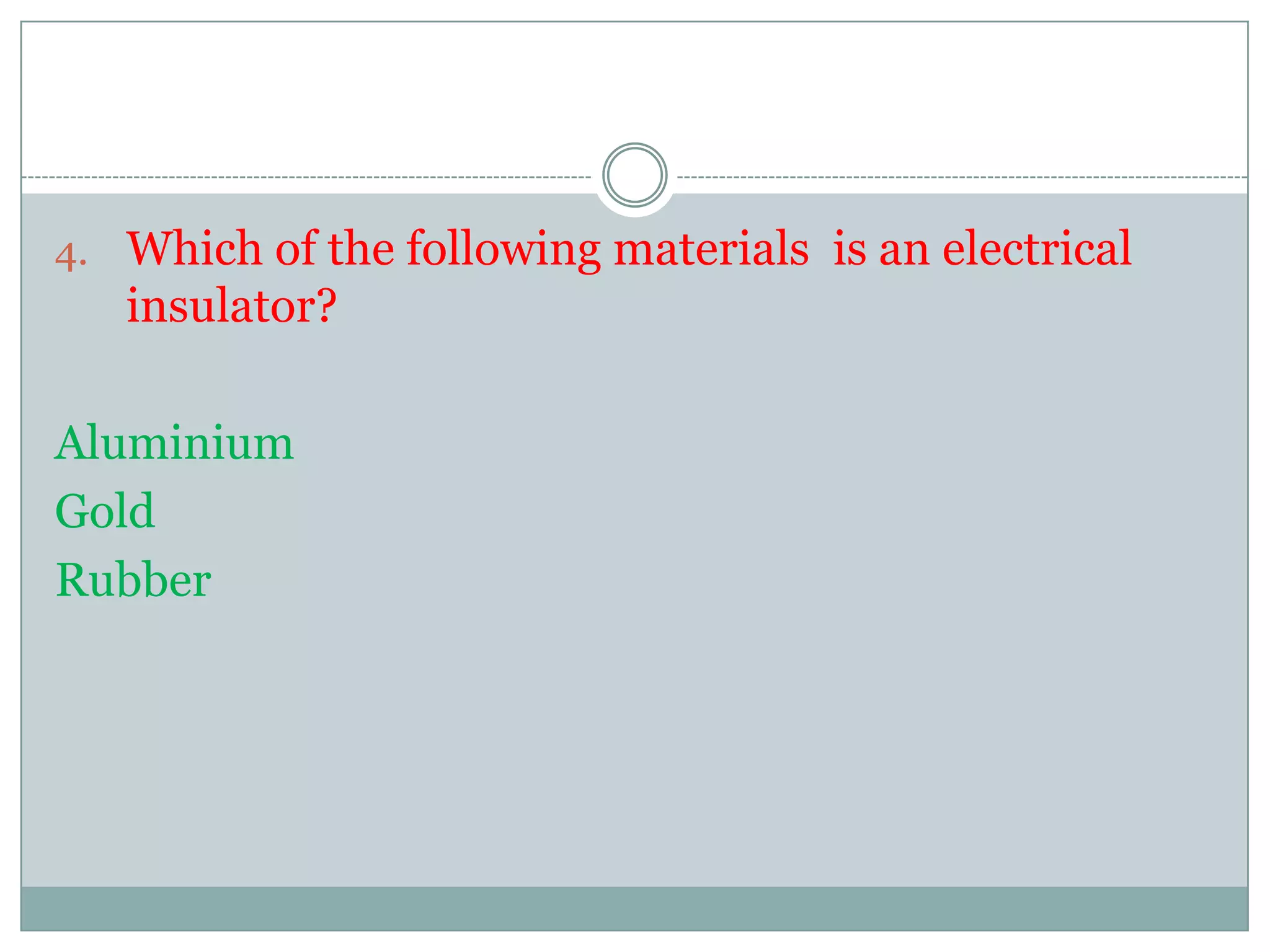 Conductors and Insulators-quiz | PPTX