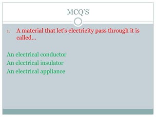 Conductors and Insulators-quiz | PPTX