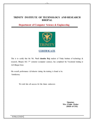 Neel training report | DOCX | Programming Languages | Computing
