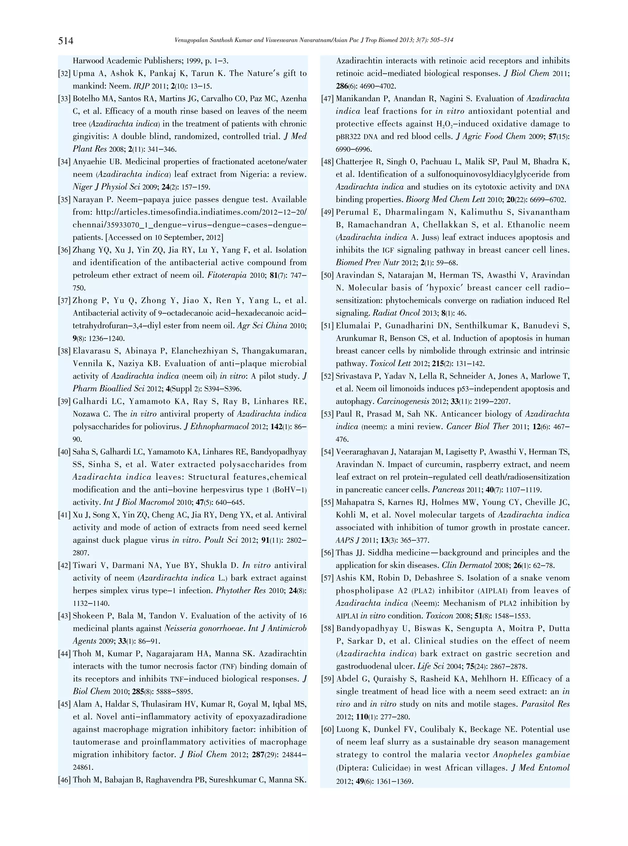 Neem (azadirachta indica) --prehistory to contemporary medicinal uses ...