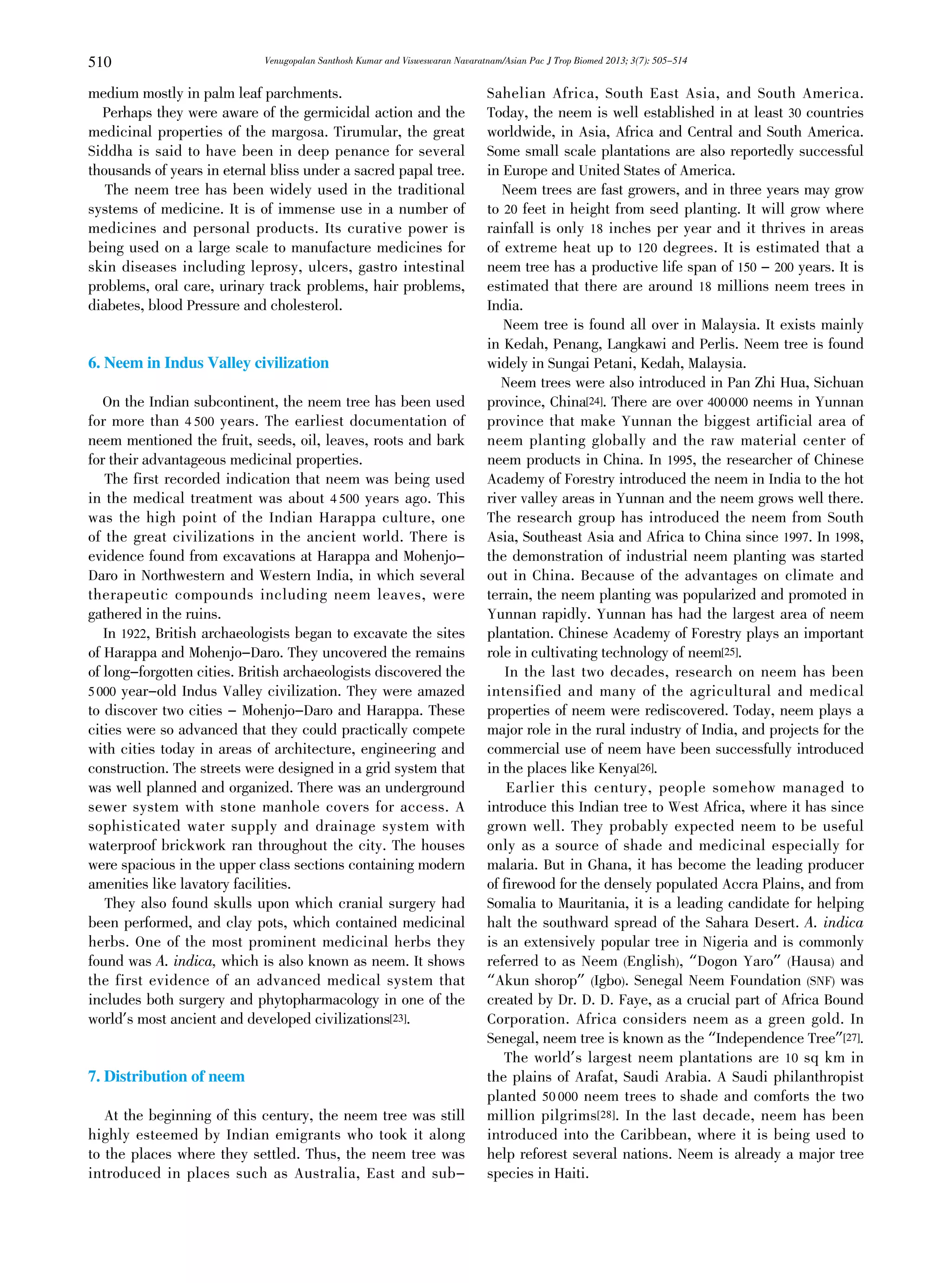 Neem (azadirachta indica) --prehistory to contemporary medicinal uses ...