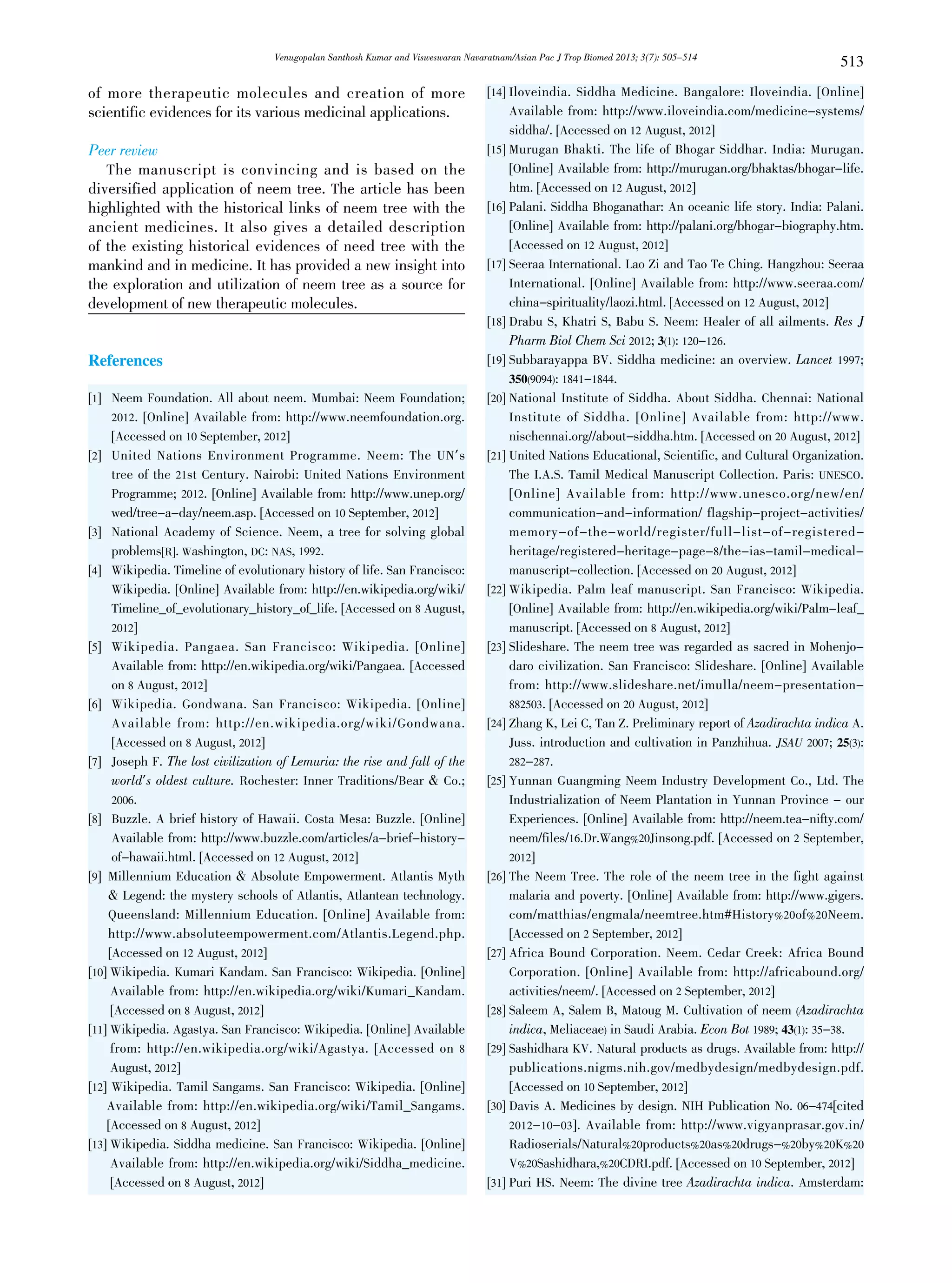 Neem (azadirachta indica) --prehistory to contemporary medicinal uses to humankind | PDF